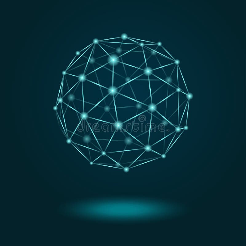 Wireframe Sphere Glowing on Dark Blue Background. Abstract Polygonal ... Wireframe Sphere Glowing on Dark Blue Background. Abstract Polygonal ...