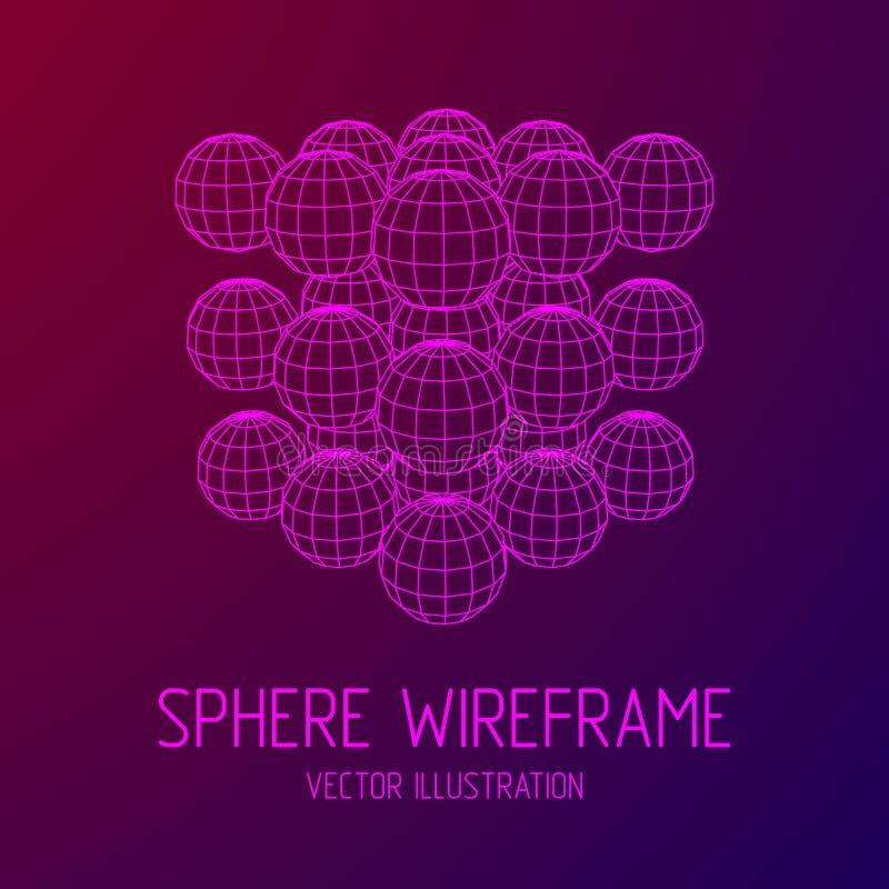 Wireframe Sphere Mesh Cube. Stock Vector - Illustration of particle ...