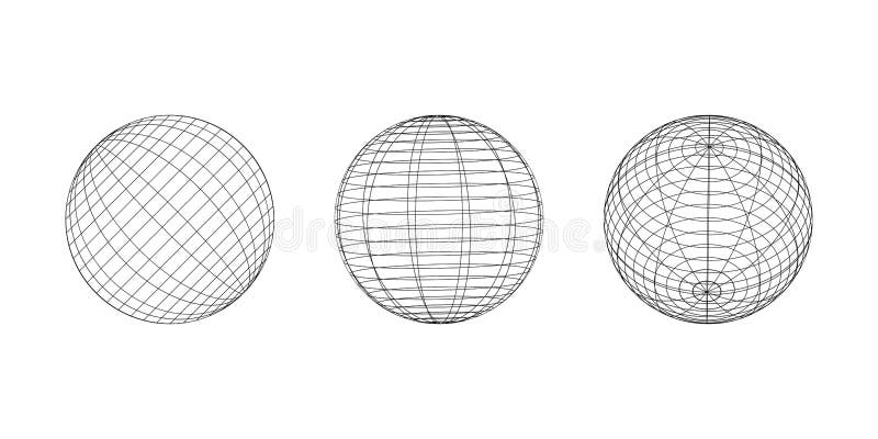 Wireframe Spheres in Different Angles. Globe Grid Frame Elements Set ...