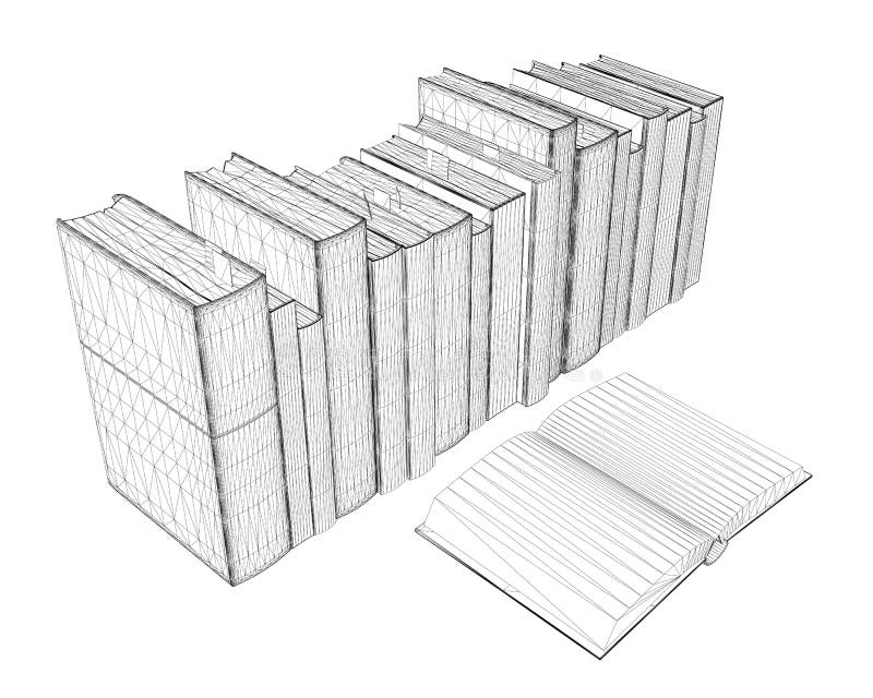 Wireframe of Stack of Books from Black Lines Isolated on White ...