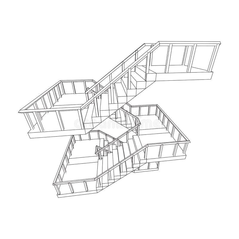 Wireframe Stairs, Interior Staircases Steps with Railing Stock ...