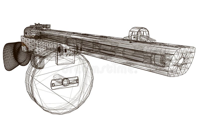 Wireframe Submachine Gun Shpagin. Soviet Old Machine Gun. View ...