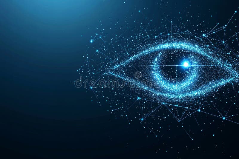 Wireframe Technology Eye. Futuristic Concept. Spheres of Flying Debris ...