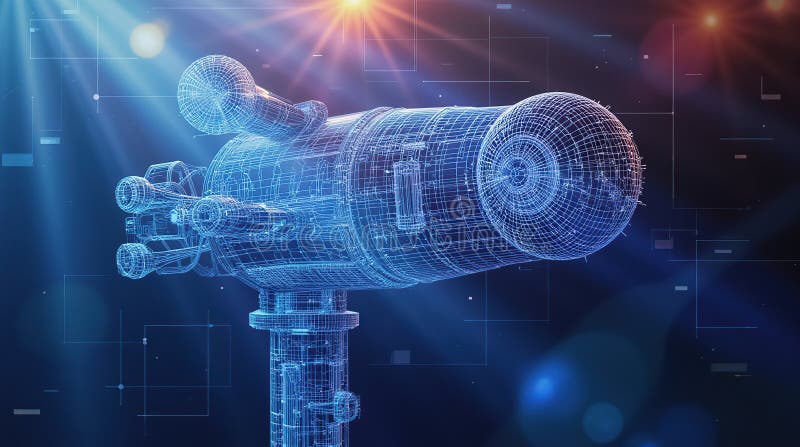Wireframe Telescope Digital Rendering Showcasing Technology and ...