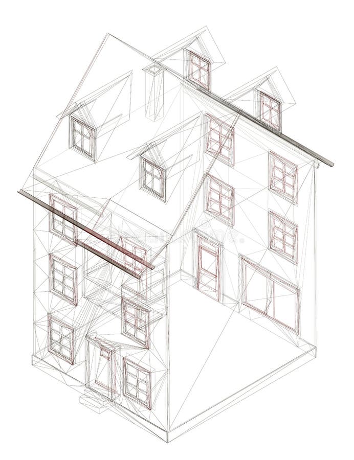 Wireframe of a Three-story Residential Building. Outline of a House ...