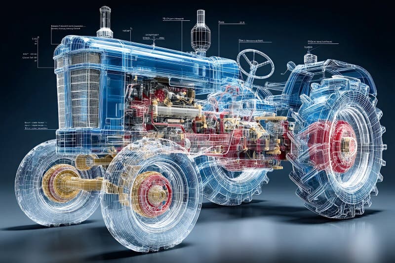 Wireframe Tractor Showing Internal Components and Technical ...