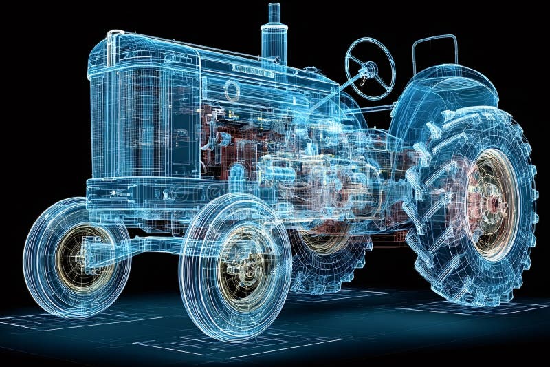Wireframe Tractor Showing Internal Engine and Mechanical Parts Stock ...
