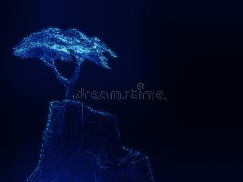 Wireframe of Trees and Cliff Model, Abstract Forest Background. Stock ...