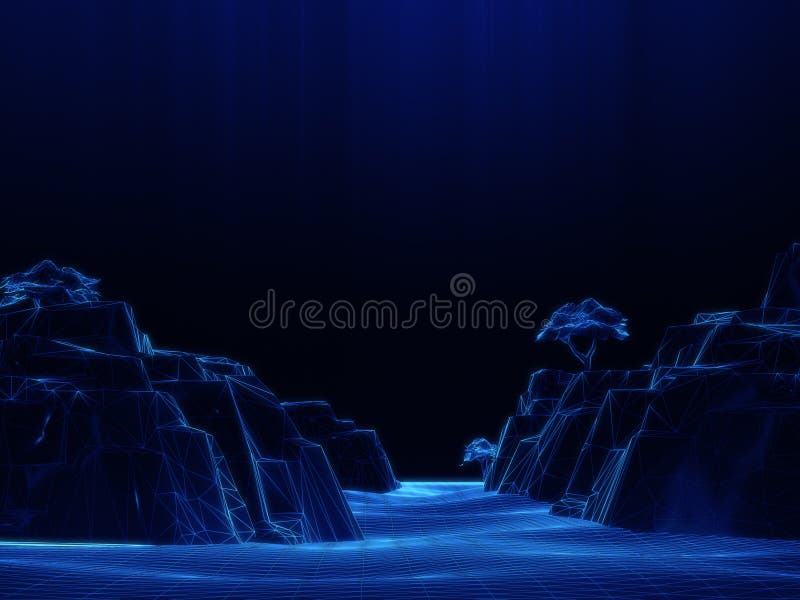 Wireframe of Trees and Cliff Model, Abstract Forest Background. Stock ...