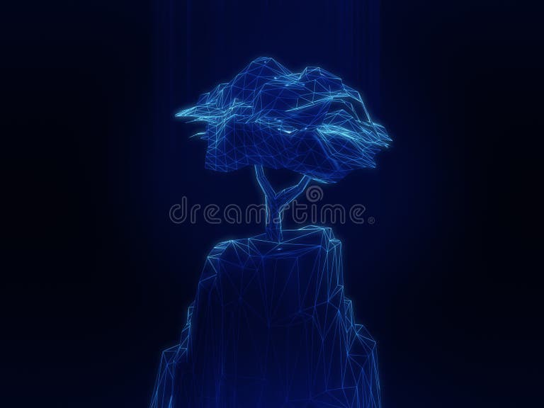 Wireframe of Trees and Cliff Model, Abstract Forest Background. Stock ...