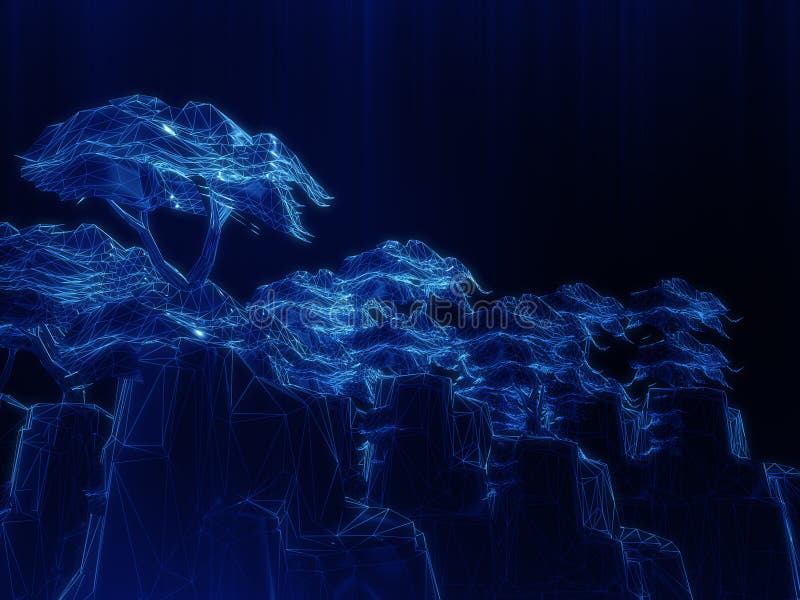 Wireframe of Trees and Cliff Model, Abstract Forest Background. Stock ...