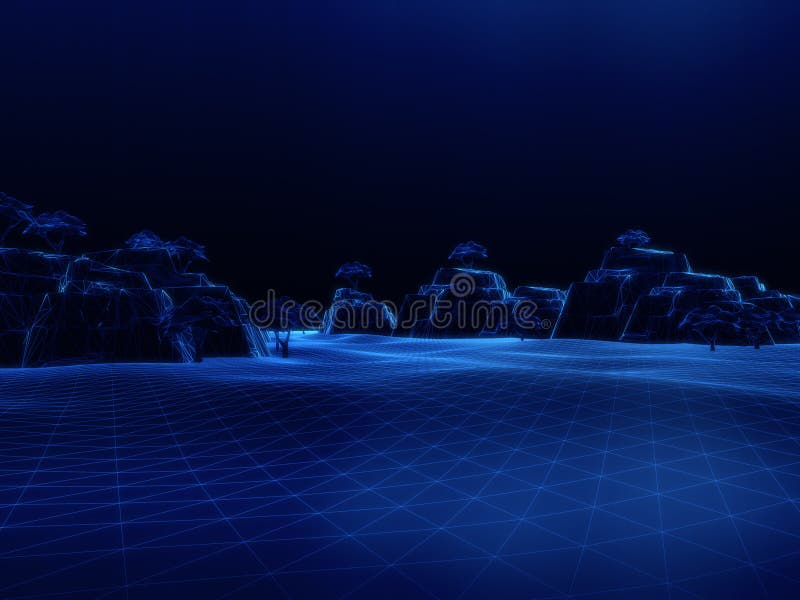 Wireframe of Trees and Cliff Model, Abstract Forest Background. Stock ...