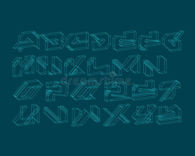 Wireframe Urban Digital Graffiti Alphabet Set Stock Vector ...