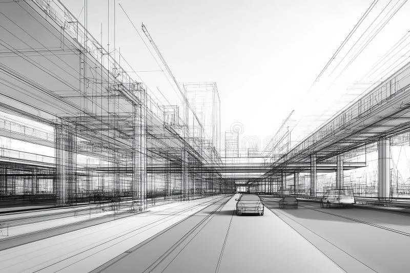 Wireframe View of Transportation Infrastructure Bim Model Showcasing ...