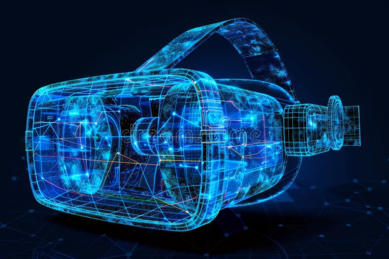 Wireframe VR Headset Design in a Digital Environment, Showcasing ...
