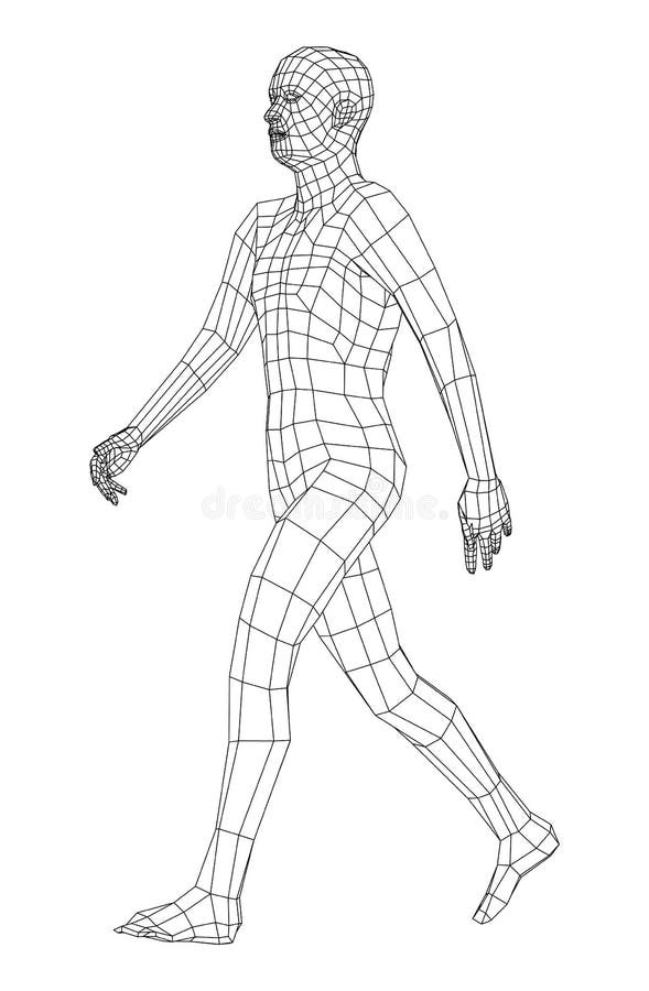 Wireframe Walking Man. 3d Illustration Stock Illustration ...