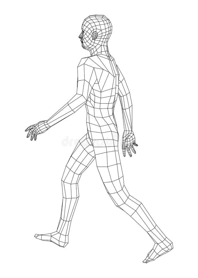 Wireframe Walking Man. 3d Illustration Stock Illustration ...
