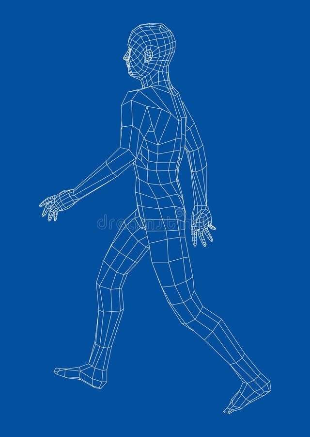 Wireframe Walking Man. 3d Illustration Stock Illustration ...