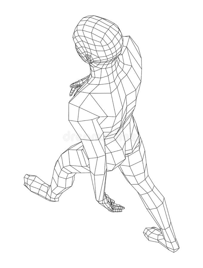 Wireframe Walking Man. 3d Illustration Stock Illustration ...