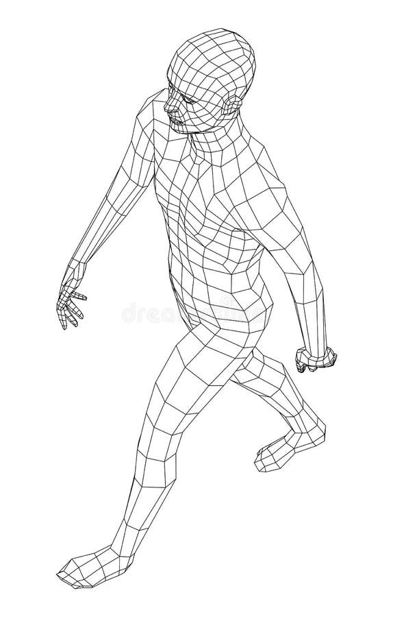 Wireframe Walking Man. 3d Illustration Stock Illustration ...