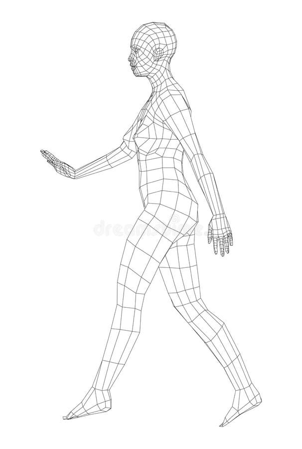 Wireframe walking woman stock illustration. Illustration of wireframe ...