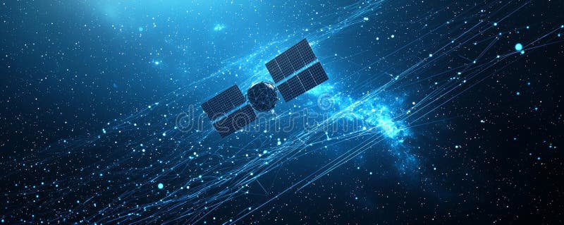 Wireframe Weather Satellite in Space Capturing Data and Transmitting ...