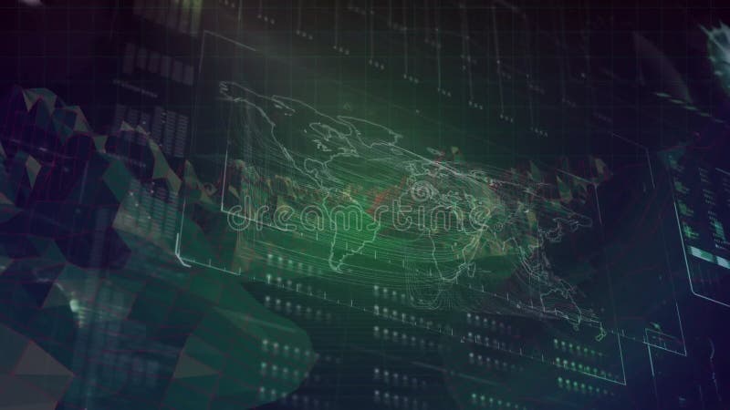 Wireframe World Map Spinning in Dashboard, Showing Floating Data Points and Grid Lines Stock ...
