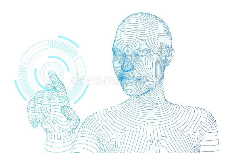 Robotic Hand Touching Digital Interface. Virtual Reality. Touch the ...