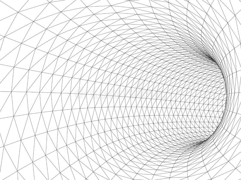 Wireframed Hole. Vector Abstract Digital Background. 3D Tunnel Grid. Wireframe 3D Surface Tunnel ...