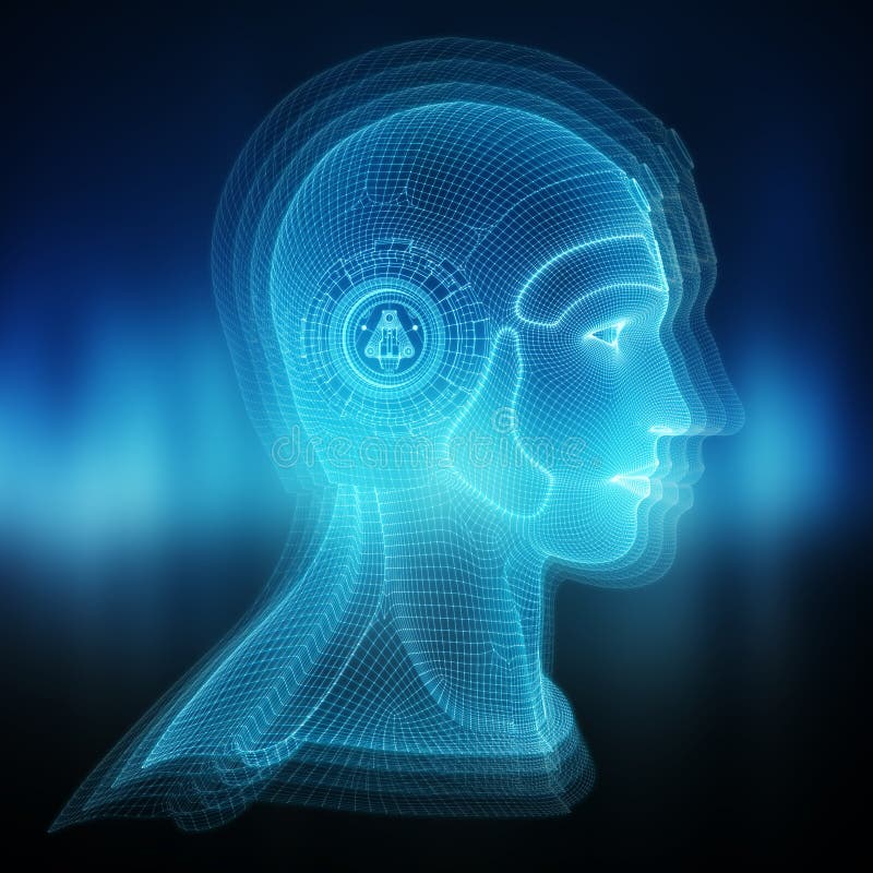 Wireframed Robotic Man Head Representing Artificial Intelligence 3D ... Wireframed Robotic Man Head Representing Artificial Intelligence 3D ...