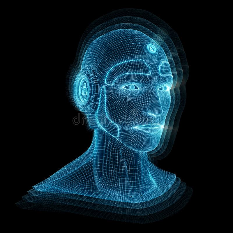 Wireframed Robotic Man Head Representing Artificial Intelligence 3D ... Wireframed Robotic Man Head Representing Artificial Intelligence 3D ...