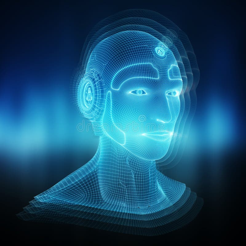 Wireframed Robotic Man Head Representing Artificial Intelligence 3D ...