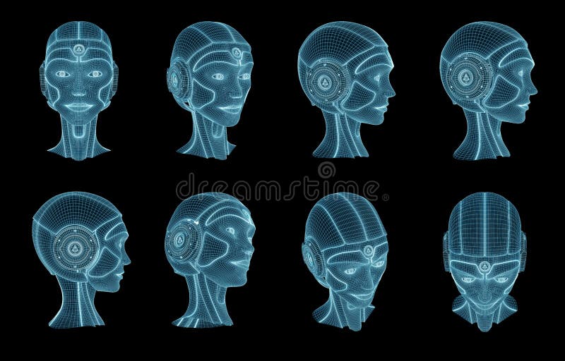 Wireframed Robotic Man Head Representing Artificial Intelligence 3D ... Wireframed Robotic Man Head Representing Artificial Intelligence 3D ...