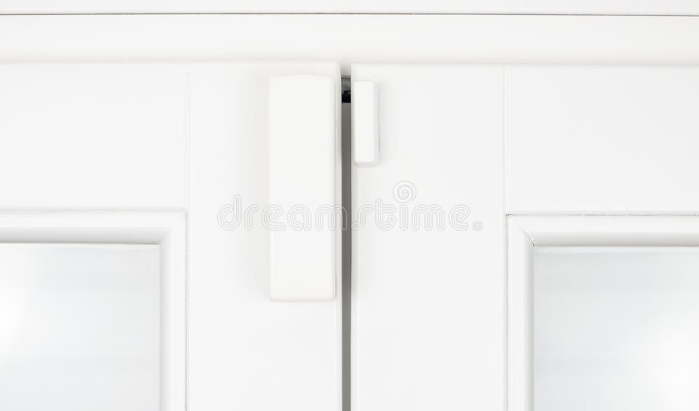 Wireless Alarm Sensor Window Door on White Sash Stock Photo - Image of ...