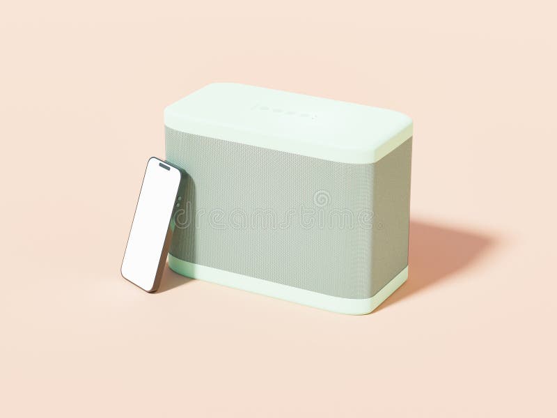 Wireless Audio Speaker System Next To a Modern Smartphone, 3d Rendering ...