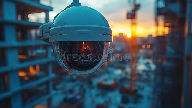 Wireless CCTV Monitoring at a Remote Construction Site during Sunset ...