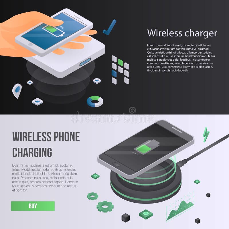 Wireless Charger Phone Banner Set, Isometric Style Stock Vector ...