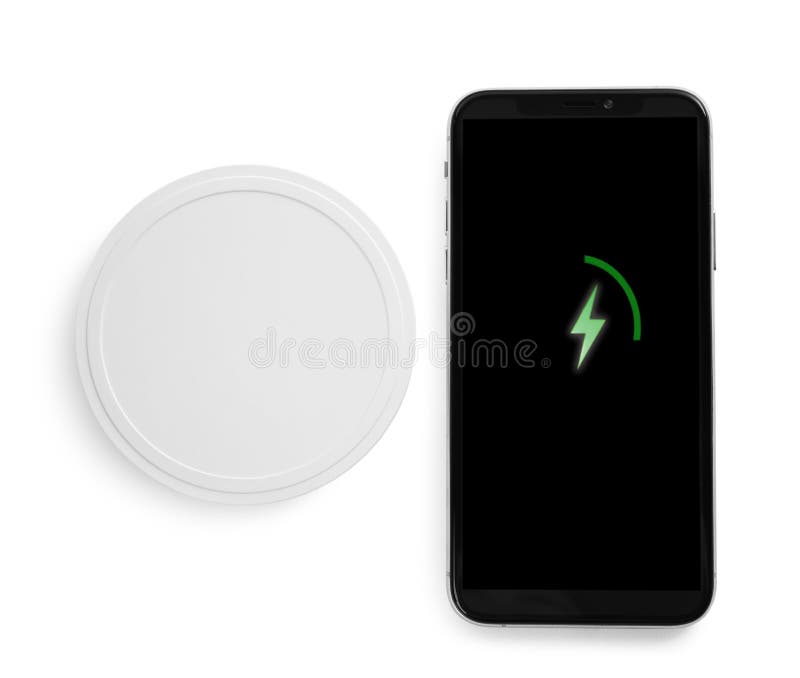 Wireless Charger and Smartphone Isolated on White Stock Image - Image ...