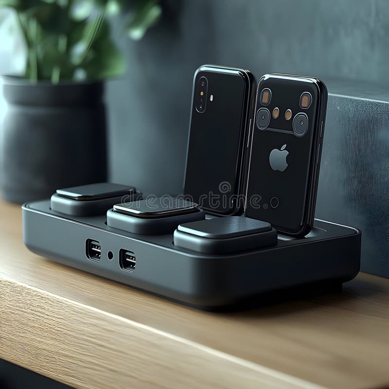 Wireless Charging Station with Two Smartphones Illustration Stock Illustration - Illustration of ...