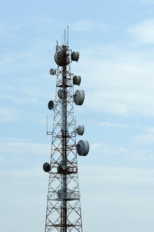 Telecommunication Tower with Antennas with Blue Sky. Stock Photo ...