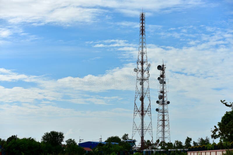 Wireless Communication Antenna with Bright Sky. Stock Photo - Image of ...