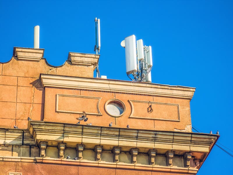 Wireless Communication Antenna on Roof of Modern Building. Stock Image ...