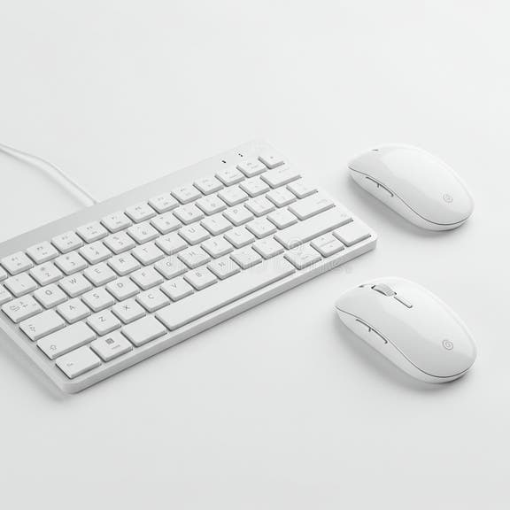 Wireless Computer Keyboard and Two Mice Lie on a White Surface. the ...