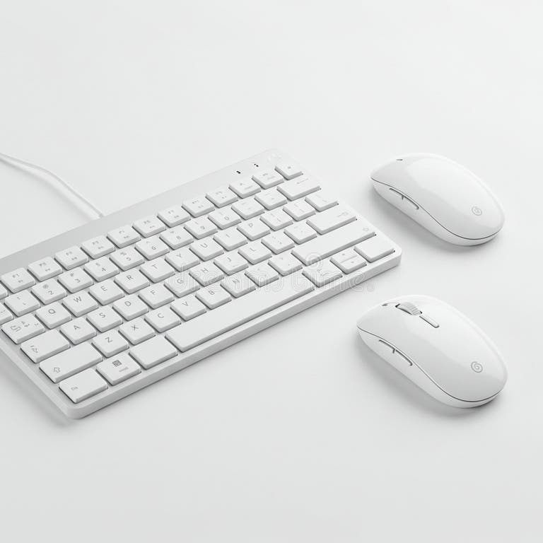 Wireless Computer Keyboard and Two Mice Lie on a White Surface. the ...