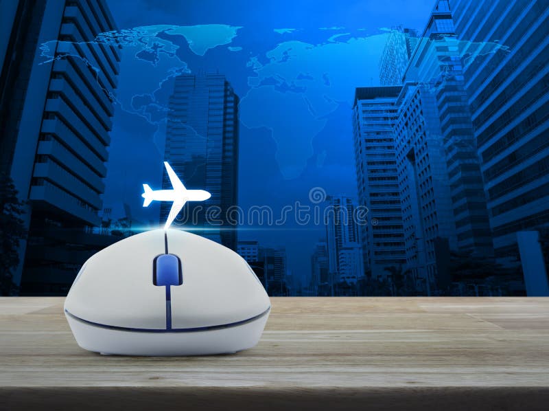 Wireless Computer Mouse with Plane Icon and World Map with Flight ...