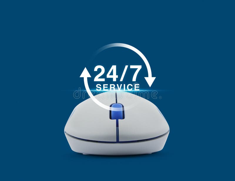 Wireless Computer Mouse with Button 24 Hours Service Icon Over B Stock ...