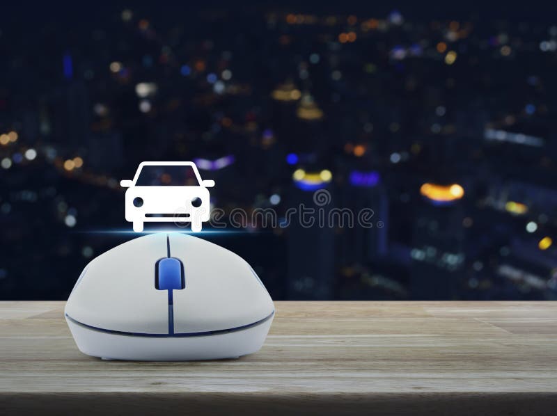 Wireless Computer Mouse with Car Front View Flat Icon on Table Stock ...