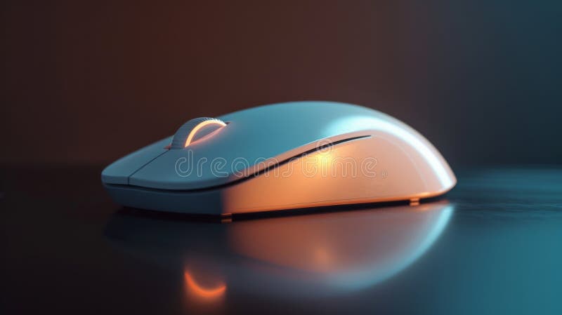Wireless Computer Mouse on a Dark Reflective Surface with Orange ...