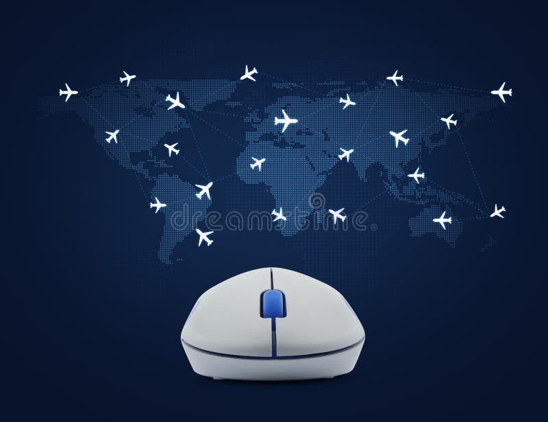 Wireless Computer Mouse with Flight Routes Airplanes on World Ma Stock ...