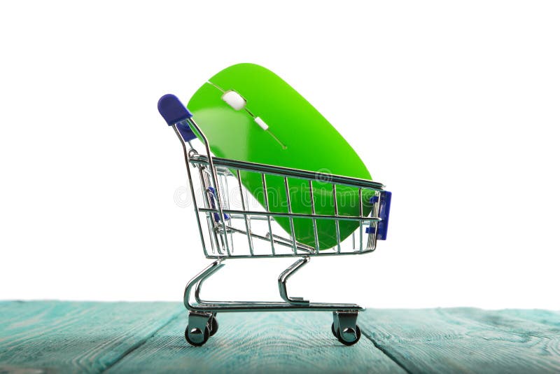 Wireless Computer Mouse in a Miniature-shopping Cart Isolated on Stock ...